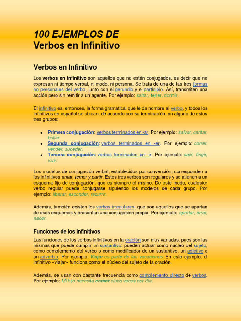 Verbos en Infinitivo | PDF | Verbo | Conjugación gramatical