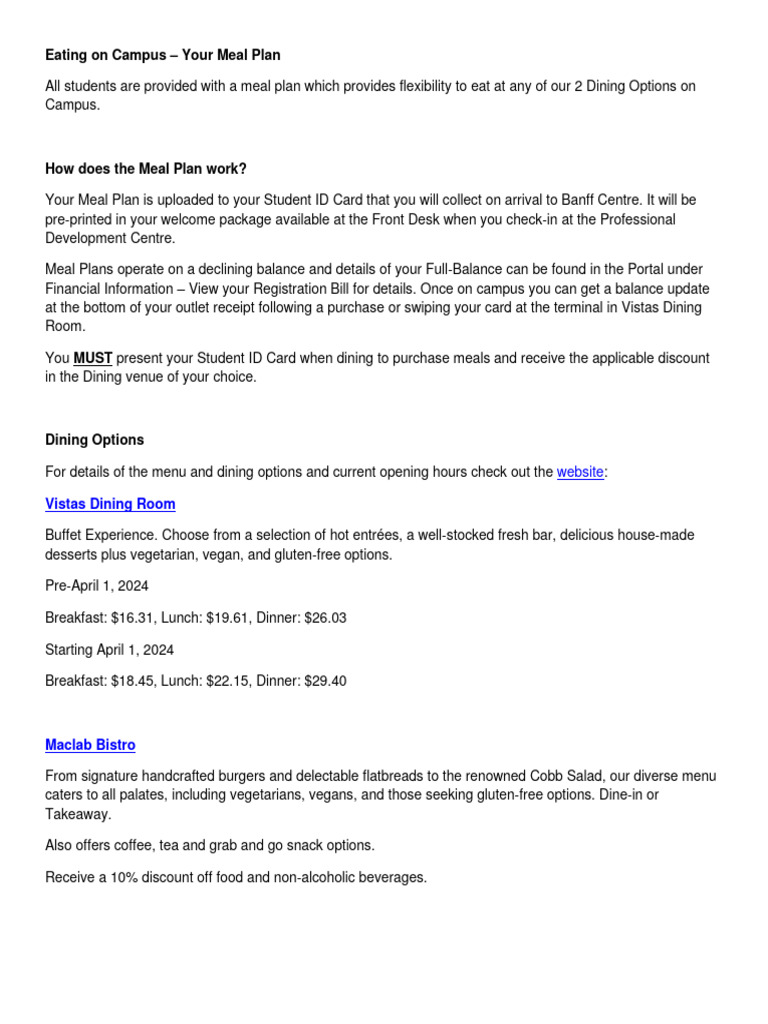 Eating On Campus - Your Meal Plan Explained 2024 | PDF | Meal | Lunch Eating On Campus - Your Meal Plan Explained 2024 | PDF | Meal | Lunch