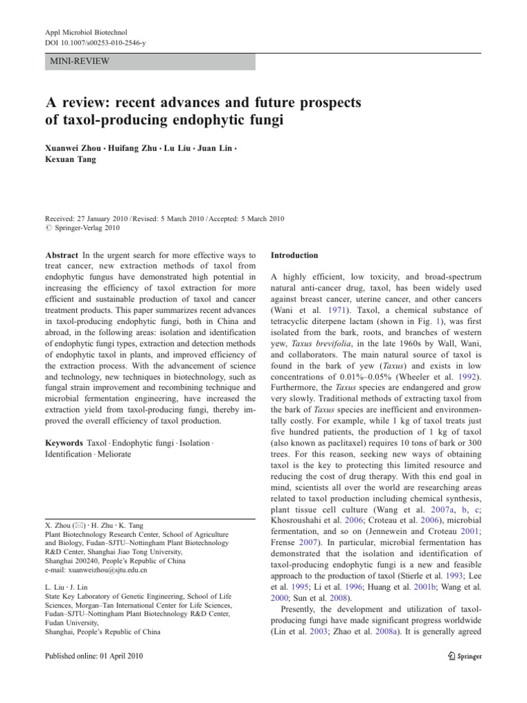 A Review: Recent Advances and Future Prospects of Taxol-Producing ...