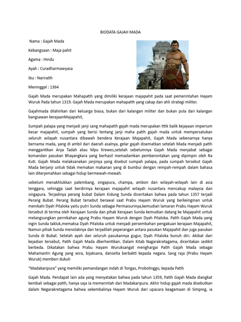 Biodata Gajah Mada | PDF | Sejarah