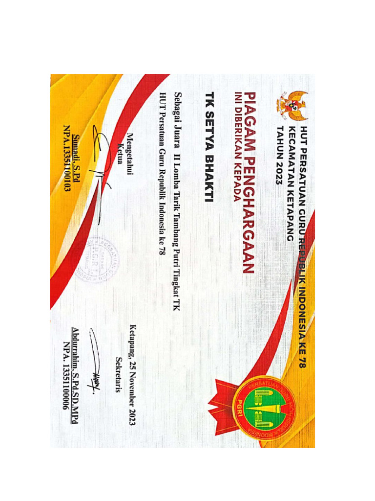 Piagam Lomba Mewarnai Kecamatan | PDF