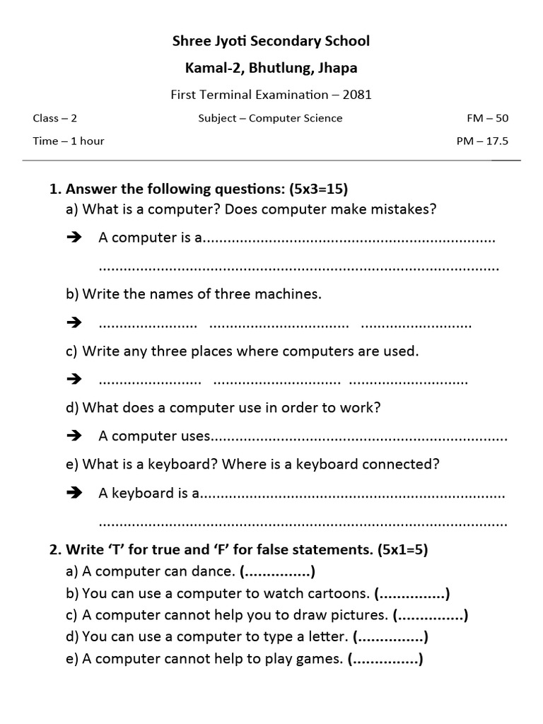 Class 2 - Computer Science | PDF | Computer Keyboard | Computer Engineering