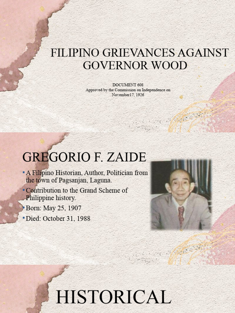 Filipino Grievances Against Governor Wood | PDF | Philippines | Government
