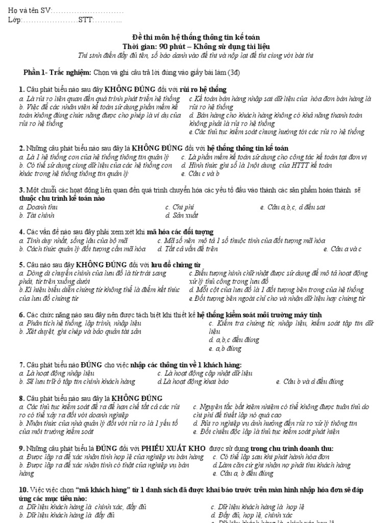 Đề thi HTTTKT | PDF