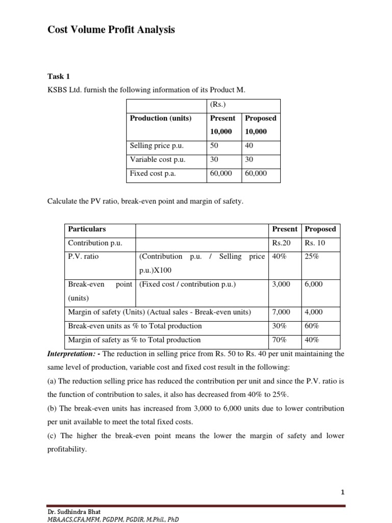 Cost Volume Profit Analysis Overview | PDF | Microeconomics | Business ...