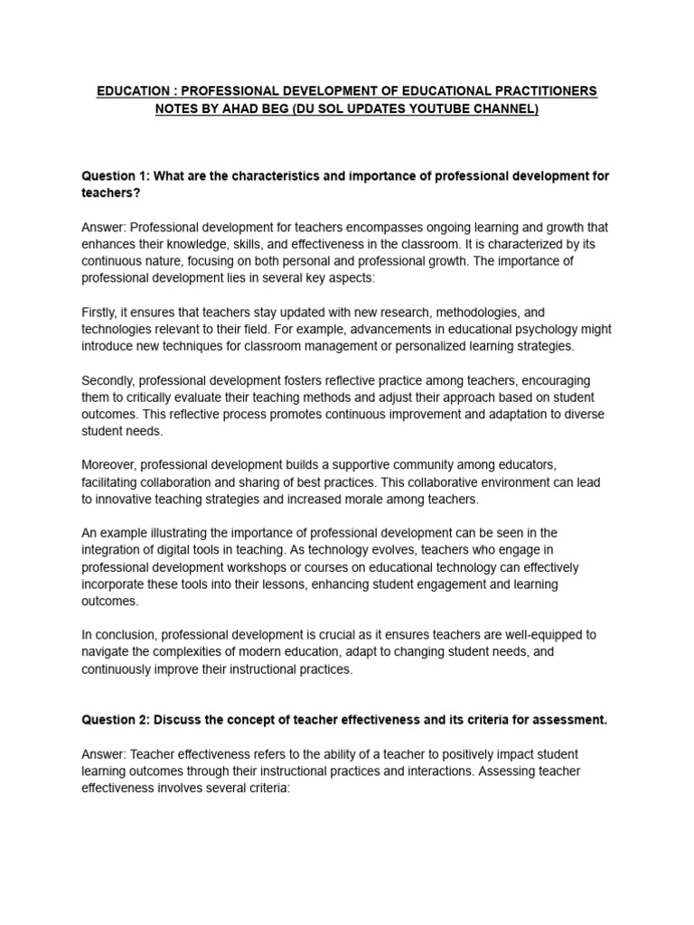 Education Professional Development Notes by Ahad Beg | PDF | Teachers ...