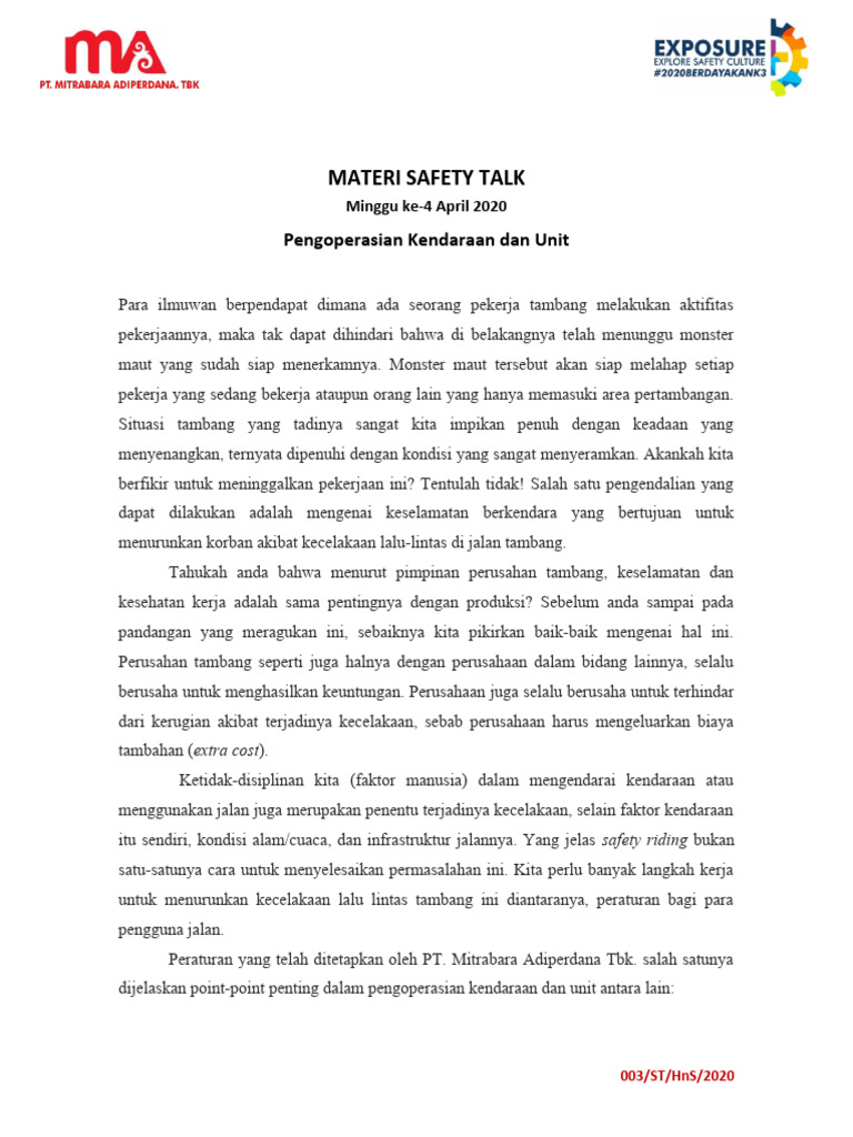 03-ST-HnS-2020 - Pengoperasian Kendaraan Dan Unit | PDF | Teknologi & Rekayasa