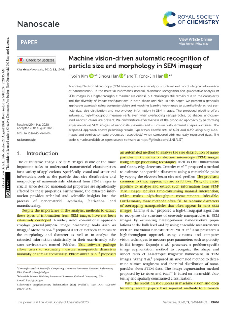 Nanoscale: Machine Vision-Driven Automatic Recognition of Particle Size and Morphology in SEM ...