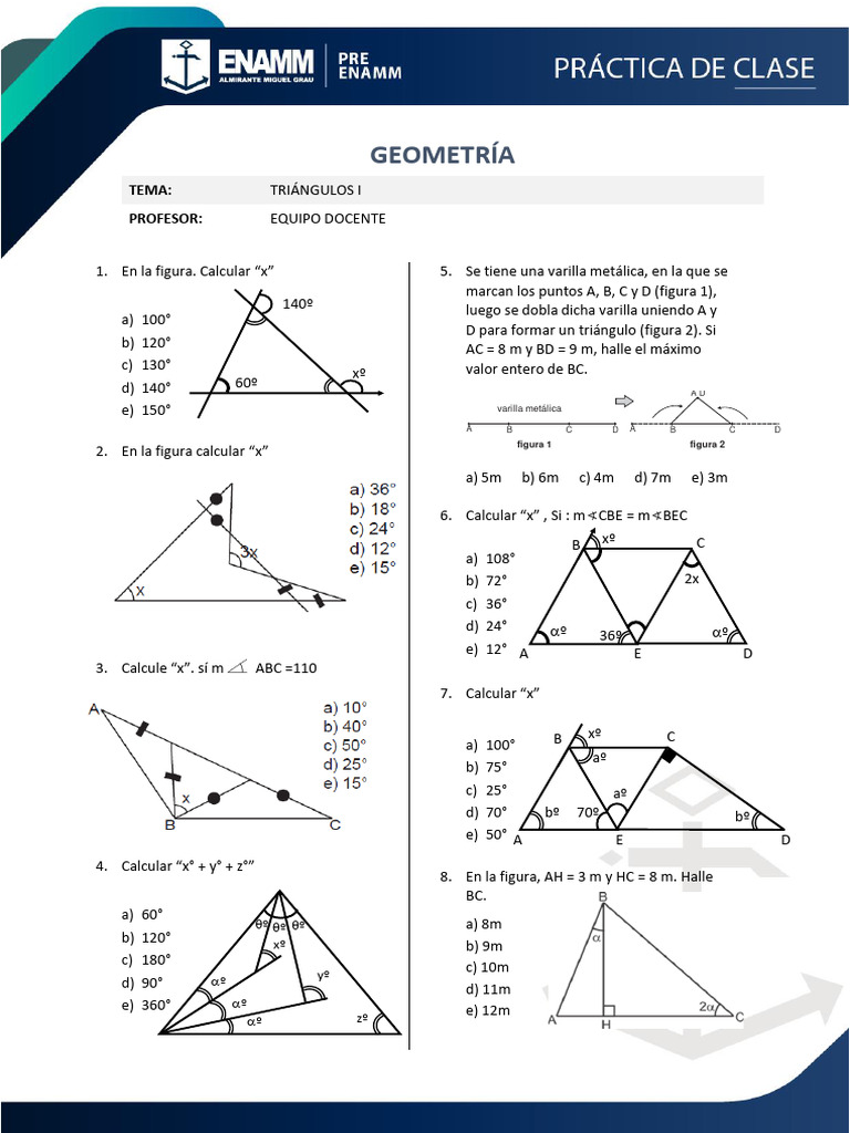 Sem 2 - Sesión 2 - Triángulos I - Prac. Clase | PDF | Geometría triangular