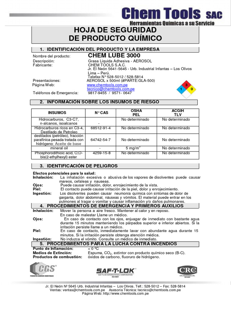 Hs Chem Lube 3000 (Sp-500ml) | PDF | Agua | Solvente