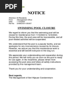 Memo Notice For Pool Maintenance | PDF | Home & Garden