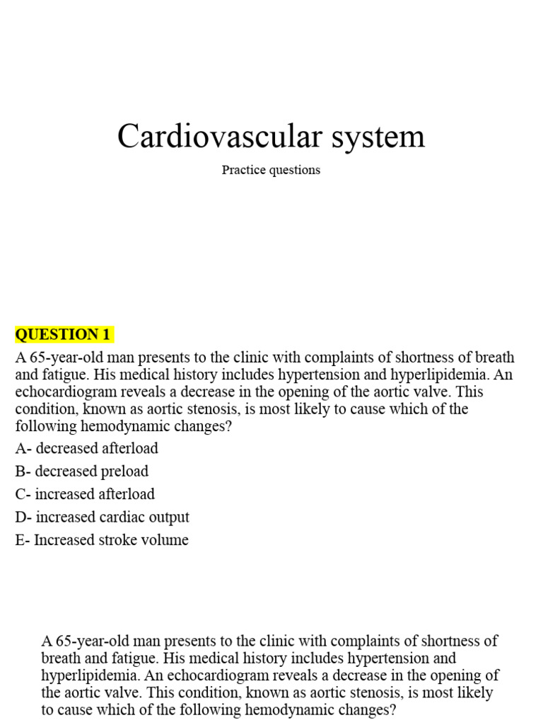 Cardiovascular QUESTIONS | PDF | Coronary Circulation | Myocardial ...