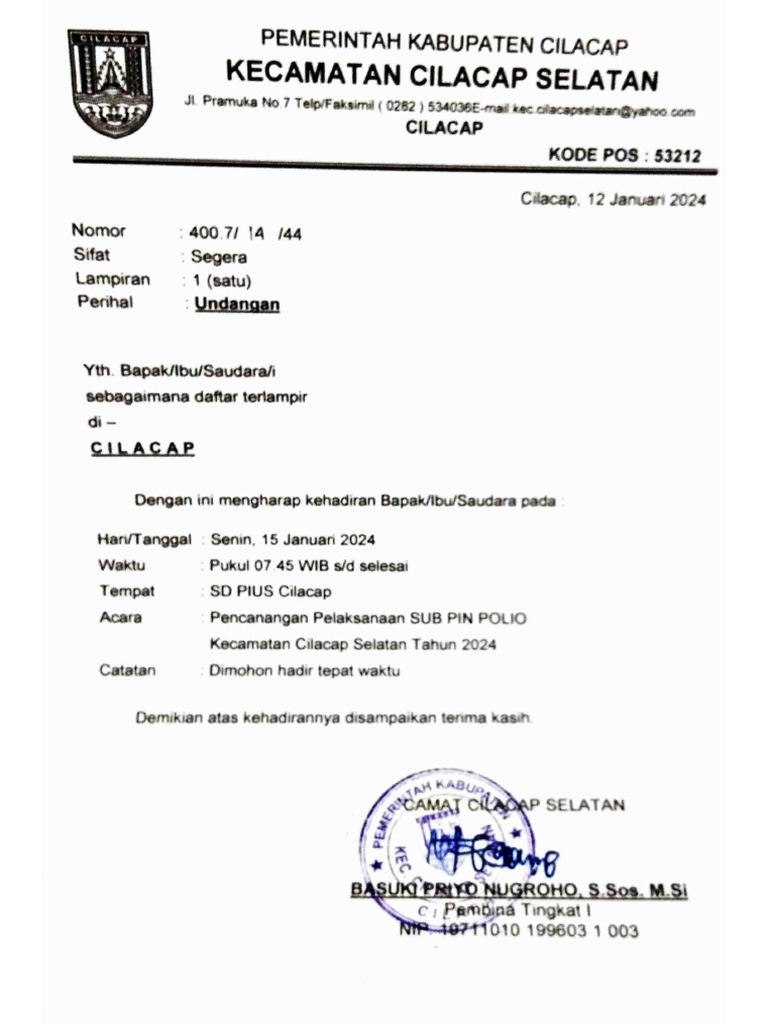 Undangan Sub Pin Polio | PDF