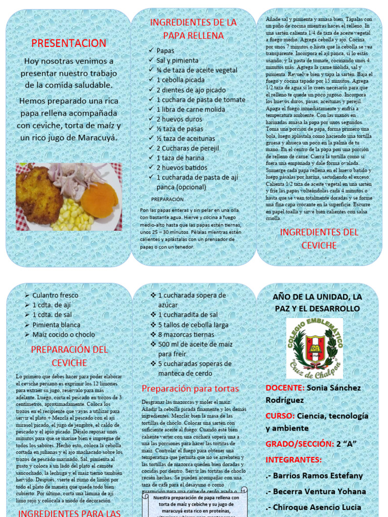 Triptico de La Comida Saludable | PDF | Maíz | Cocinando