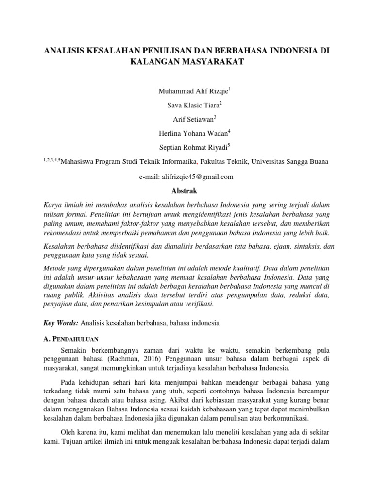 Analisis Kesalahan Penulisan Dan Berbaha Pdf