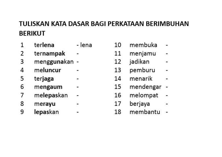 Tuliskan Kata Dasar Bagi Perkataan Berimbuhan Berikut | PDF
