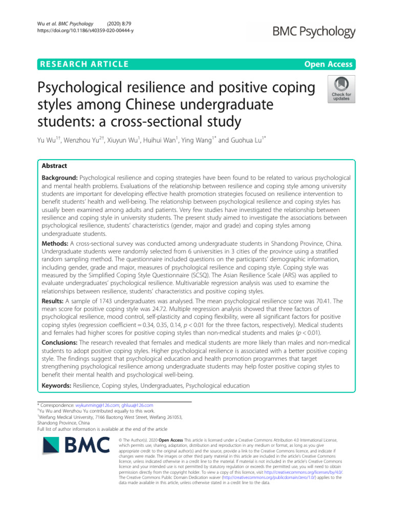 Psychological Resilience and Positive Coping Style | PDF ...