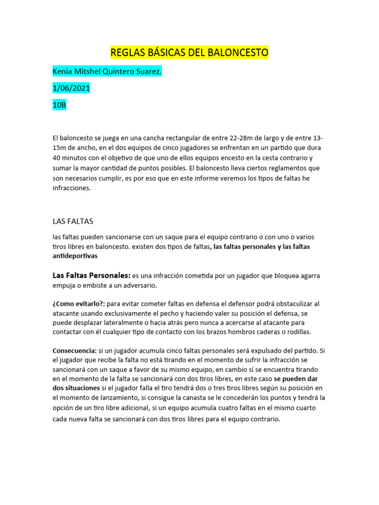 Reglas Básicas Del Baloncesto | PDF | Reglas y regulaciones deportivas ...