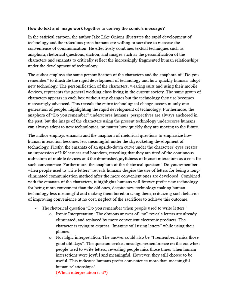 How Do Text and Image Work Together To Convey The Comic | PDF | Thought ...