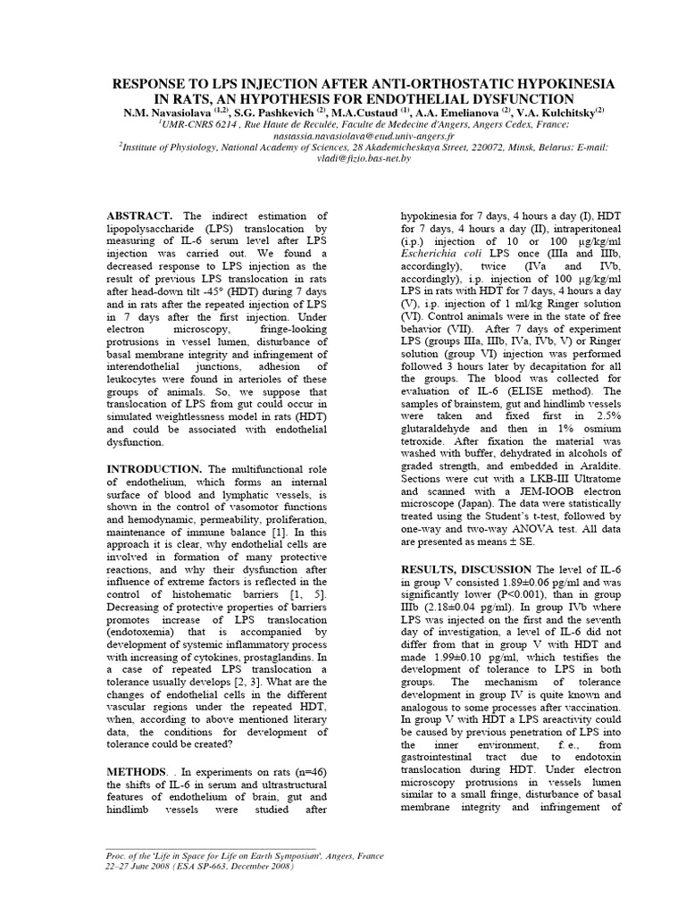 Article - Response To LPS Injection | PDF | Endothelium | Clinical Medicine