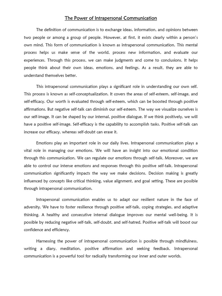 Unit-V - Intrapersonal Communication | PDF | Mental Processes | Cognition