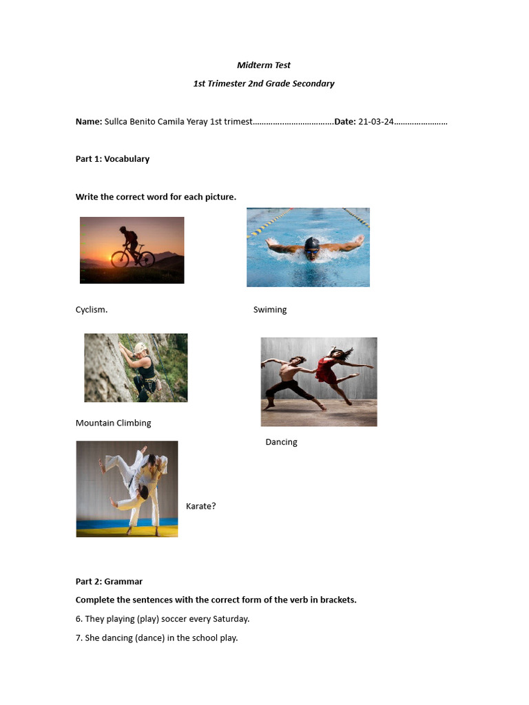 Midterm Test - 1st Trimester - 2nd Secondary | PDF | Sports & Recreation