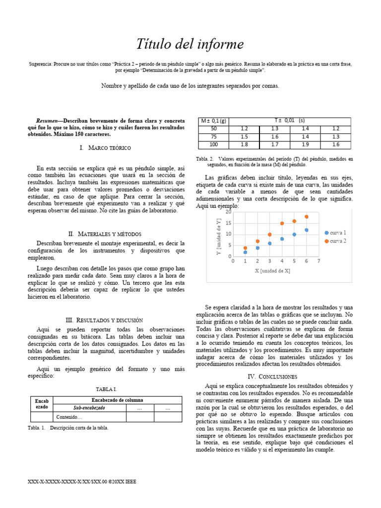 Plantilla Sugerida para Informes | PDF | Péndulo | Science