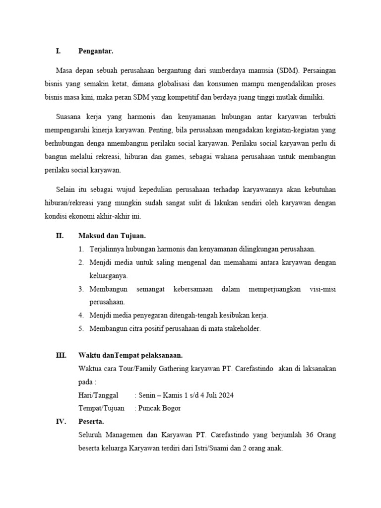 Proposal Tour Karyawan Carefastindo | PDF | Bisnis