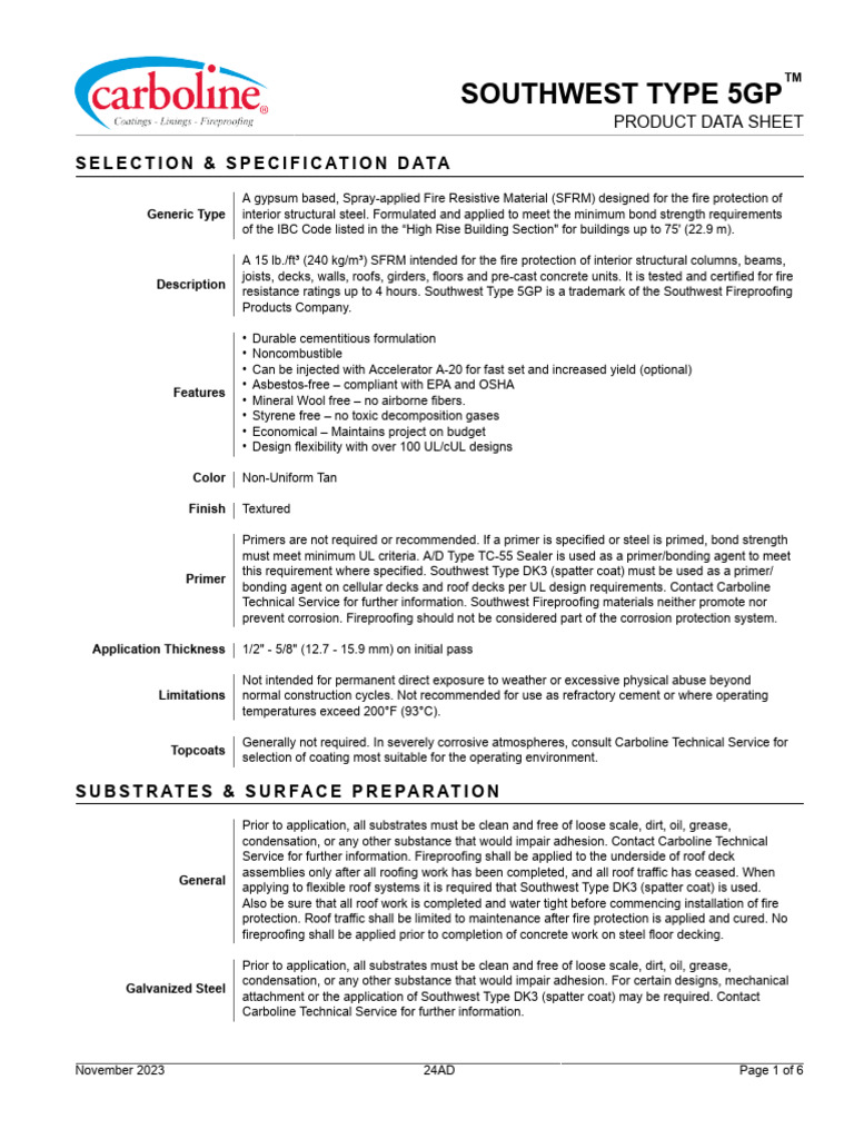 Southwest Type 5GP PDS | PDF | Materials | Building Engineering