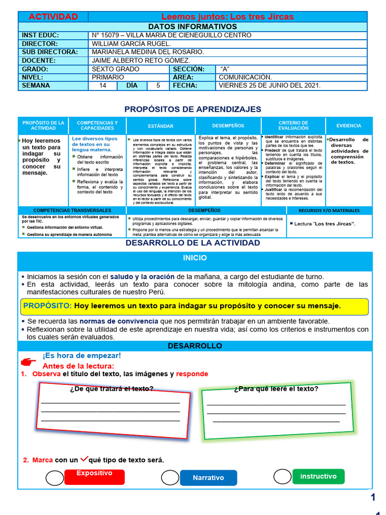 Leemos Juntos Los Tres Jircas | PDF | Información | Aprendizaje