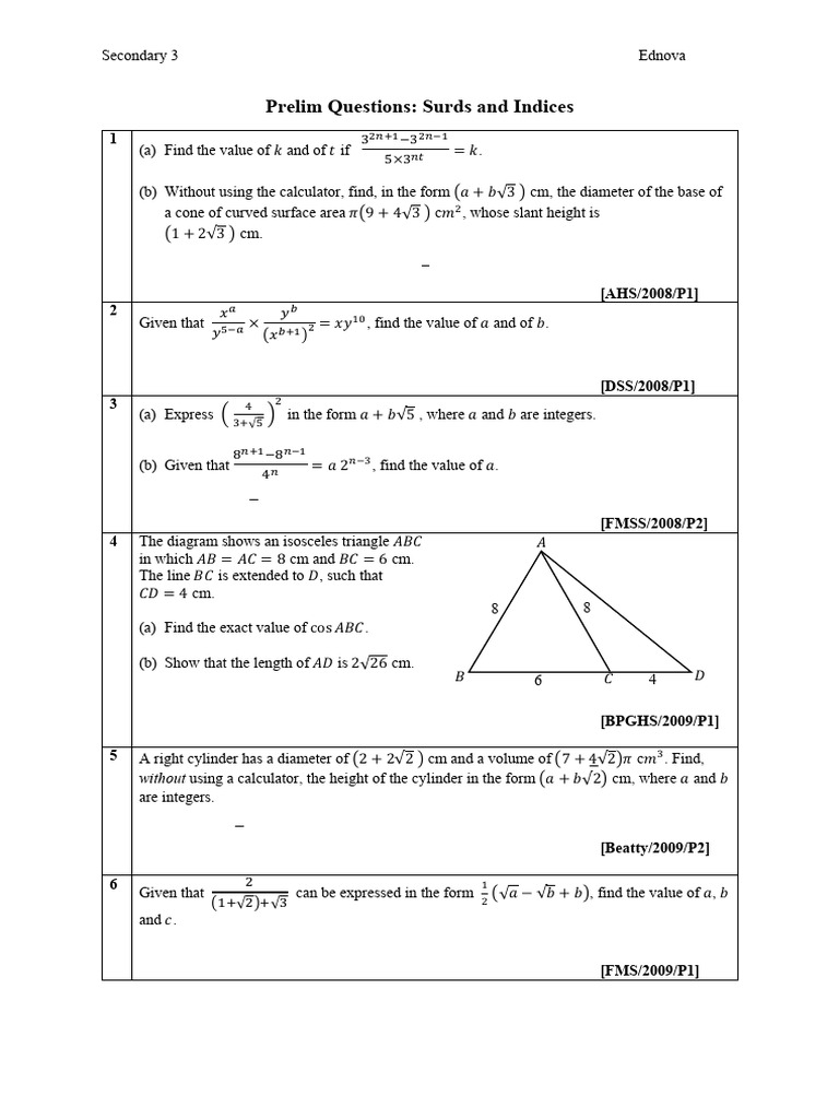 S3 A-Math Portal Surds and Indices | PDF | Equations | Area