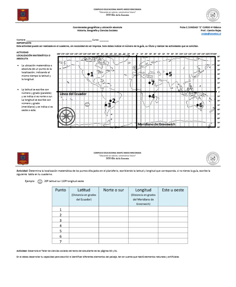 Guia NII - 4 Basico - Historia Geografia y Cs. Sociales - Coordenadas ...