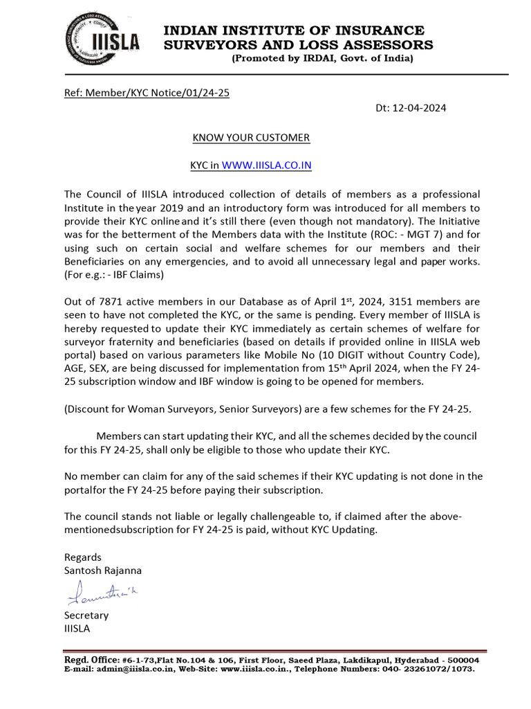 Notice KNOW YOUR CUSTOMER 12-04-2024 | PDF | Finance & Money Management