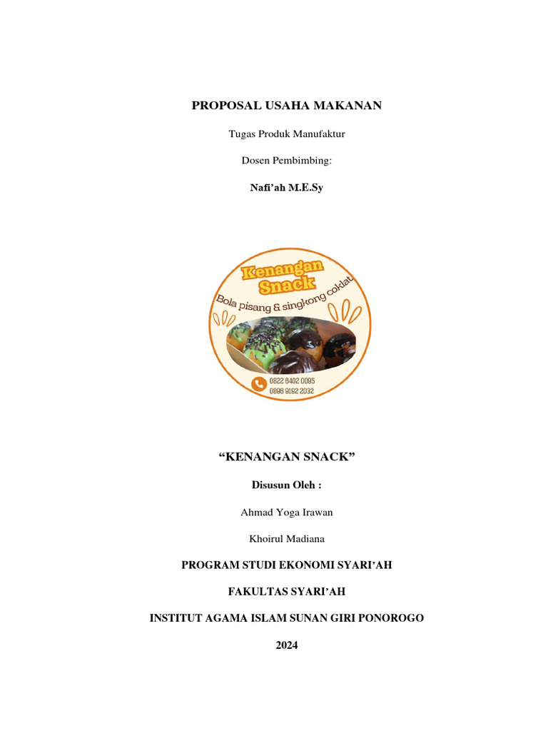 Proposal Usaha Kenangan Snack Ponorogo | PDF
