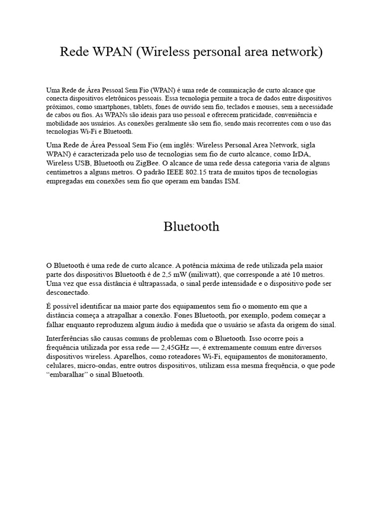 Rede WPAN: Conectividade Sem Fio | PDF | Computadores | Tecnologia e ...
