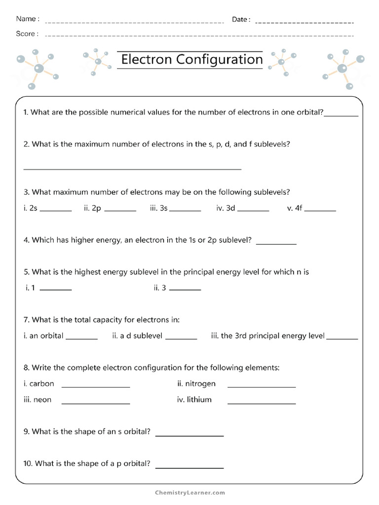 Electron Configuration Practice Problems Worksheet Answers Pdf