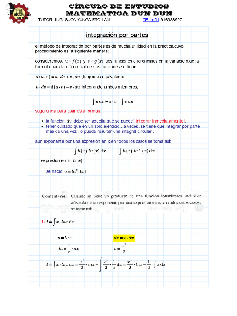 Integración por Partes en Cálculo | PDF | Integral | Álgebra