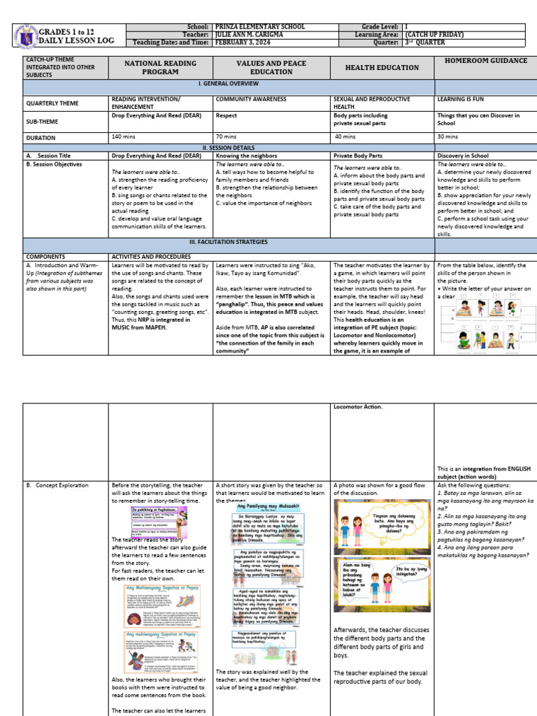 Week1 LP Readingpeacevalues-Healthhrg Feb3 | PDF | Learning | Teachers