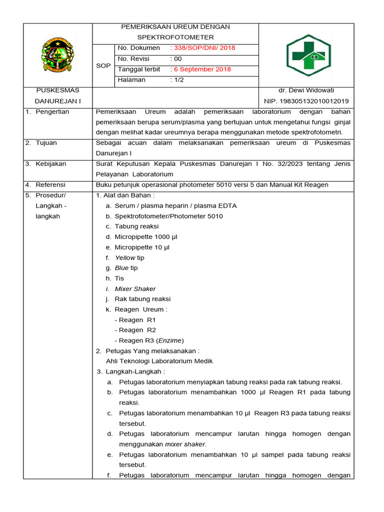 SOP Pemeriksaan Ureum Dengan Spektrofotometer | PDF | Sains ...