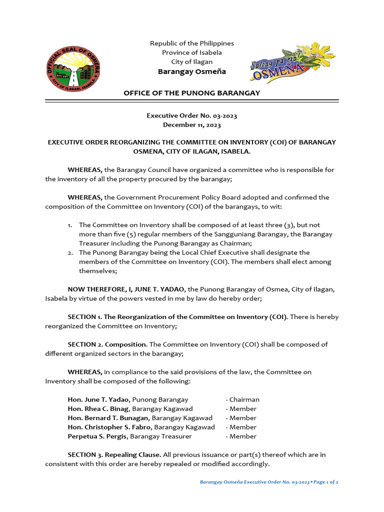 Eo 3-2023 (Coi) | PDF | Governance | Statutory Law