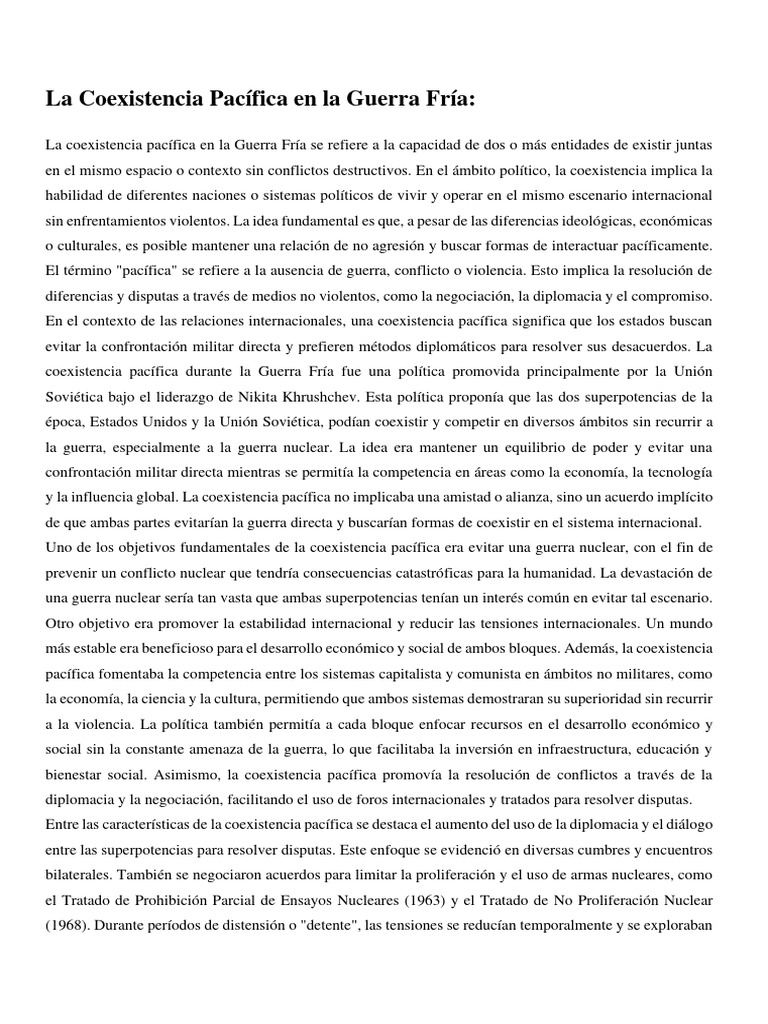 La Coexistencia Pacífica en La Guerra Fría | PDF | Guerra Fría | Guerra ...