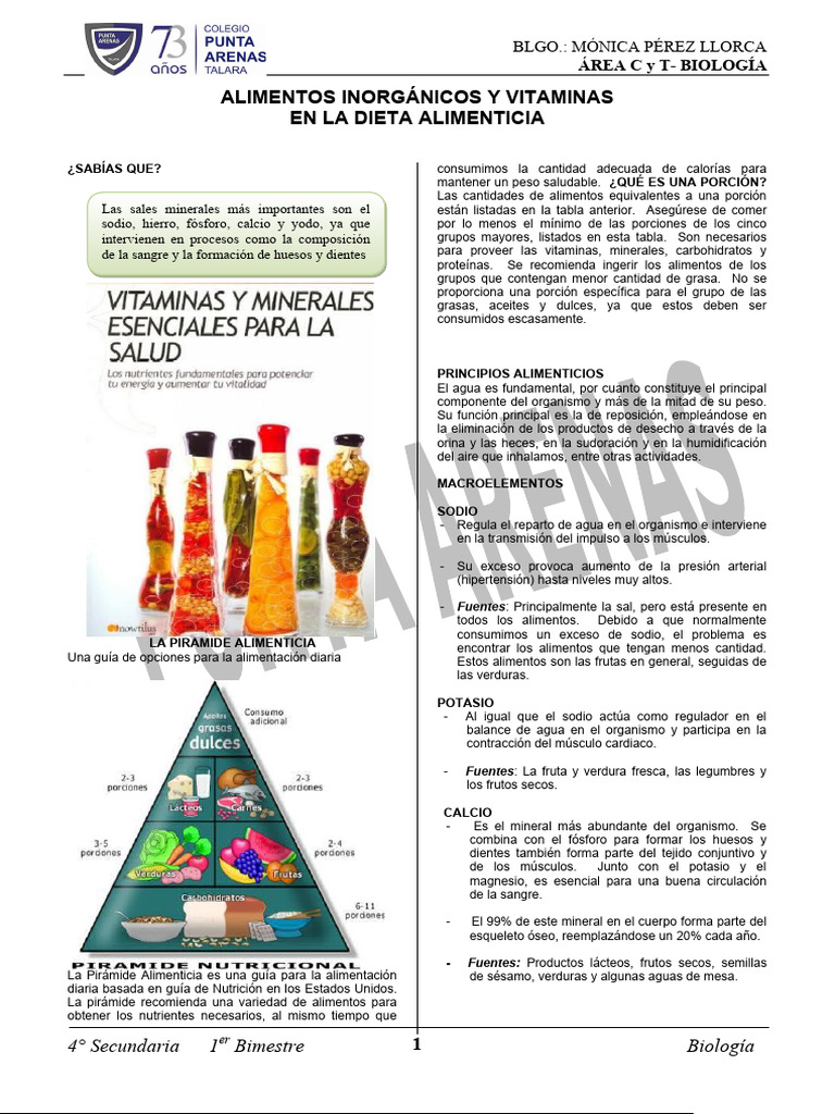 Alimentos Inorgánicos y Nutrientes Esenciales | PDF | Alimentos | Calcio