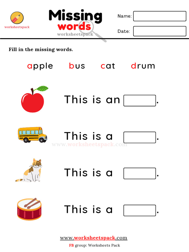 Kids' Missing Words Worksheets | PDF