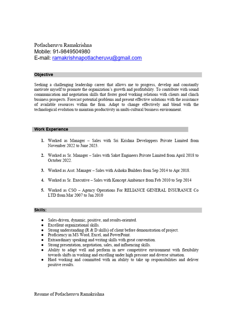 CV RK | PDF | Cognition