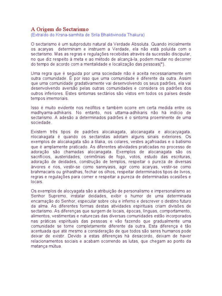 A Origem Do Sectarismo | PDF | Humano | Espírito