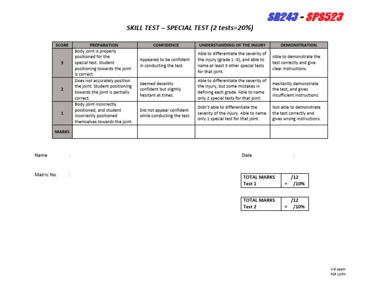 Rubric - Skill Test - Special Test 2024 | PDF | Cognition