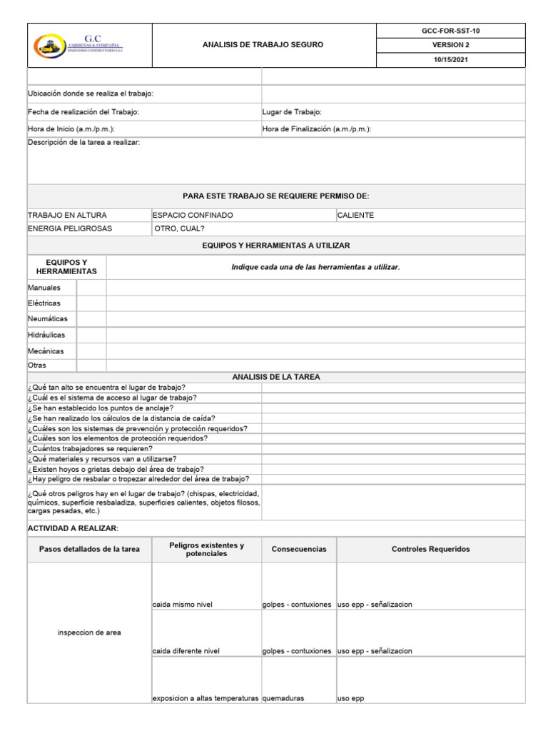 GCC-FOR-SST-10 ATS ANALISIS DE TRABAJO SEGURO | PDF GCC-FOR-SST-10 ATS ANALISIS DE TRABAJO SEGURO | PDF