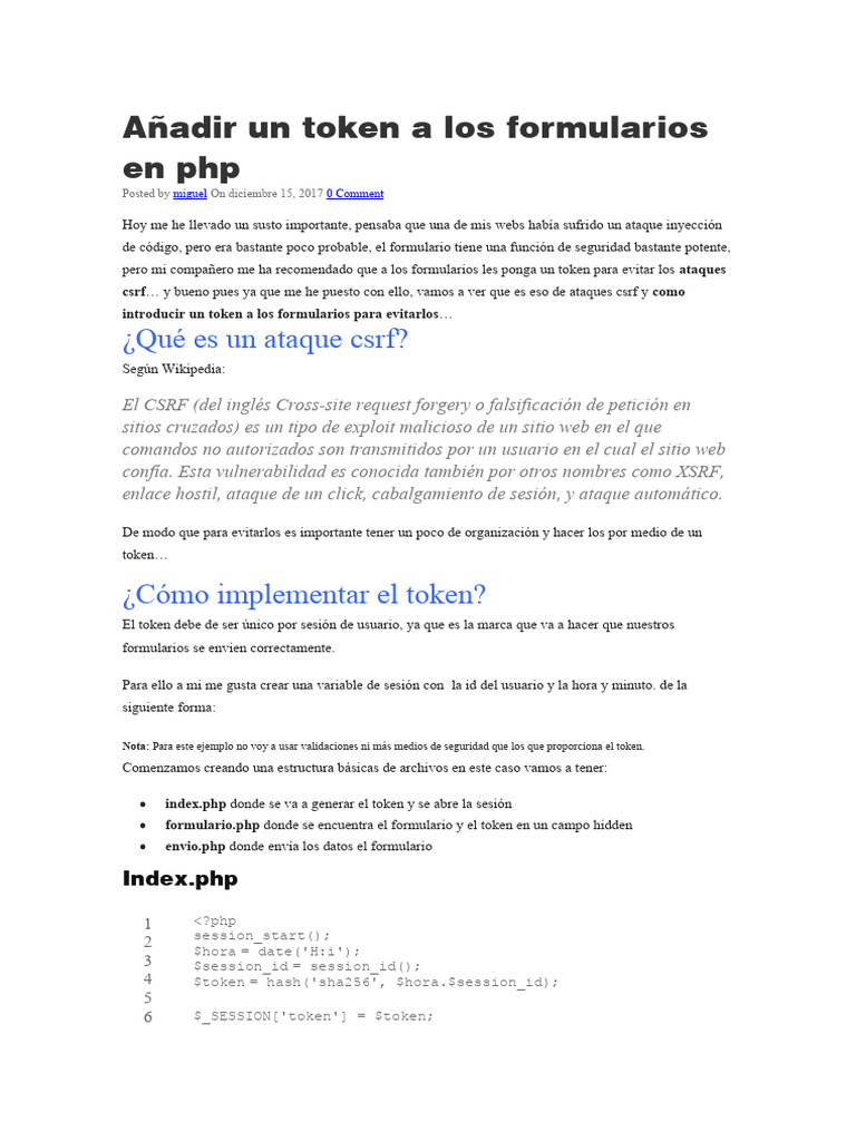 Añadir Un Token A Los Formularios en PHP | PDF | Red mundial | Internet y web
