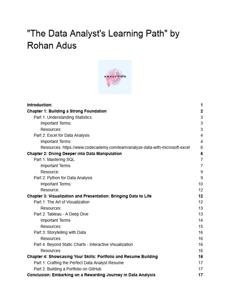 RohanAdus Data Analyst Roadmap1 | PDF | Databases | Microsoft Excel