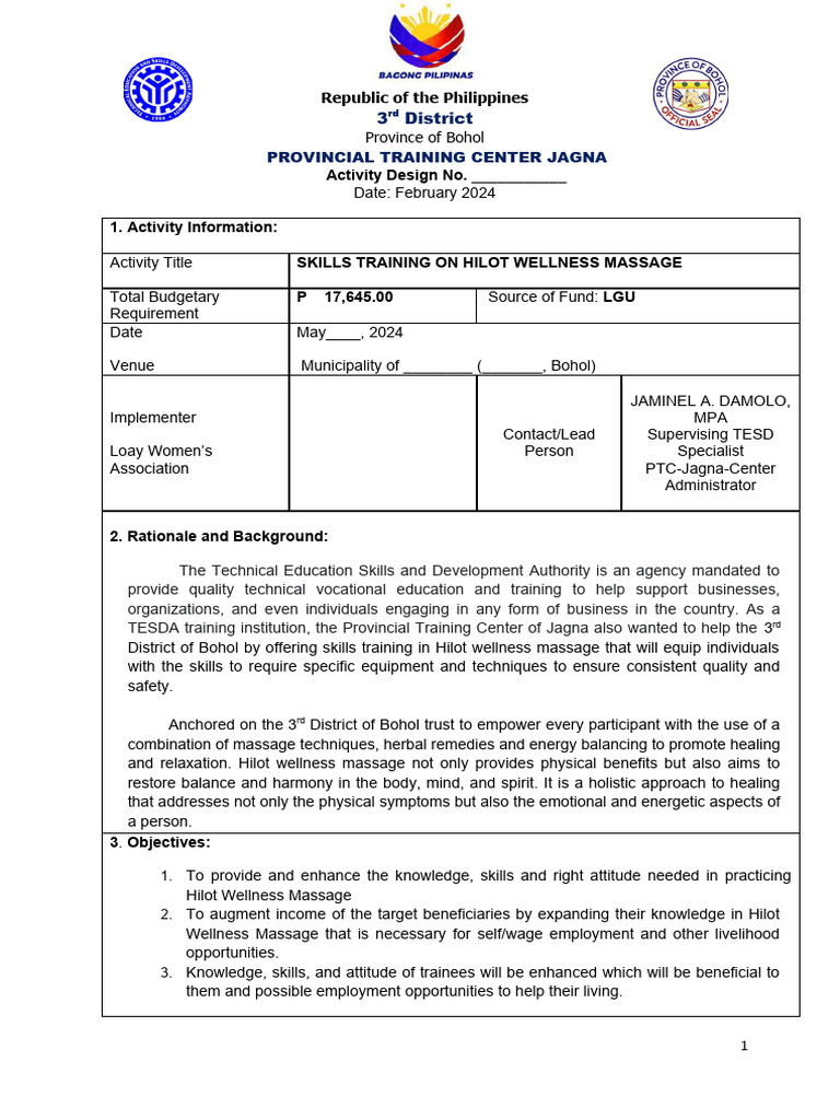 Activity Design Hilot Wellness | PDF